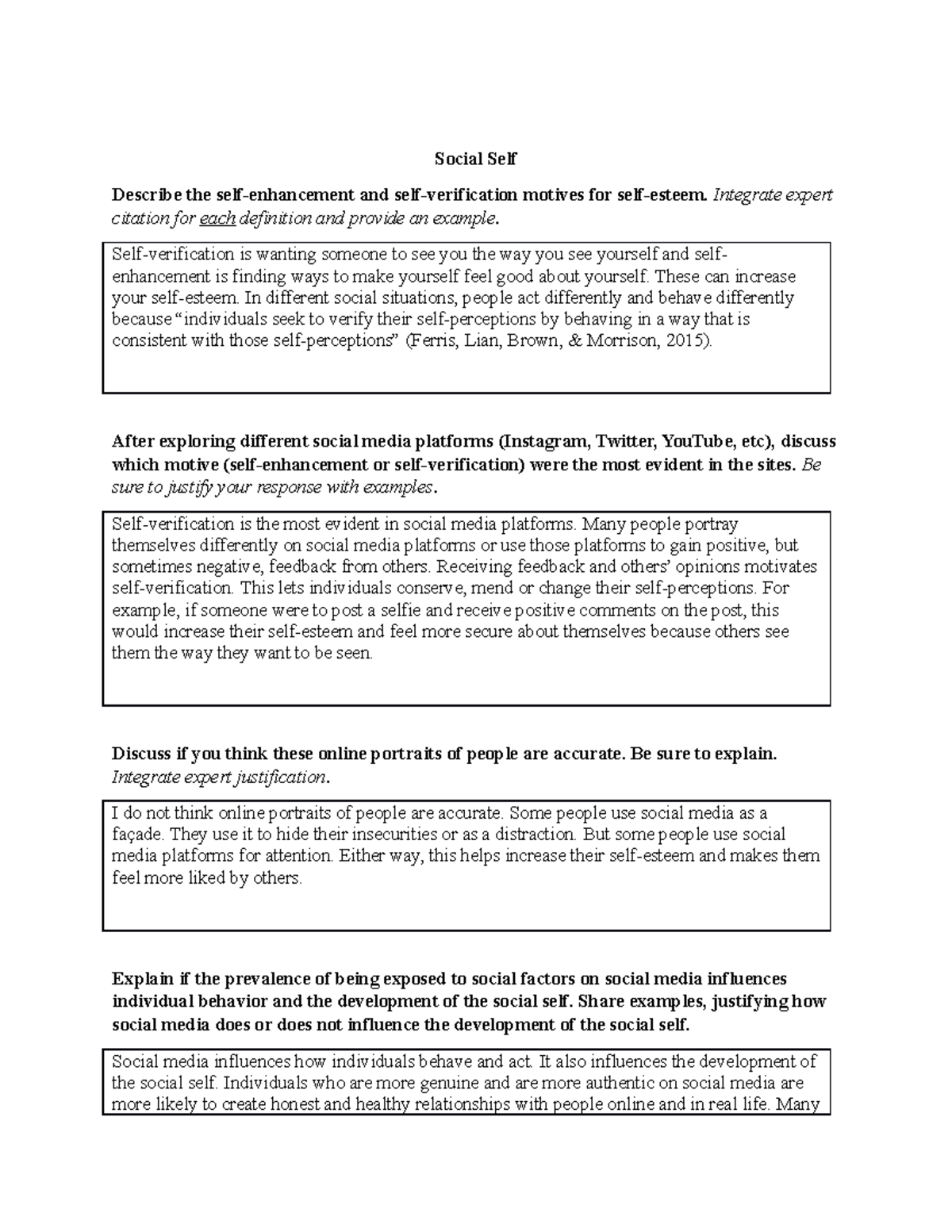 Social Self - Social Self Describe the self-enhancement and self ...