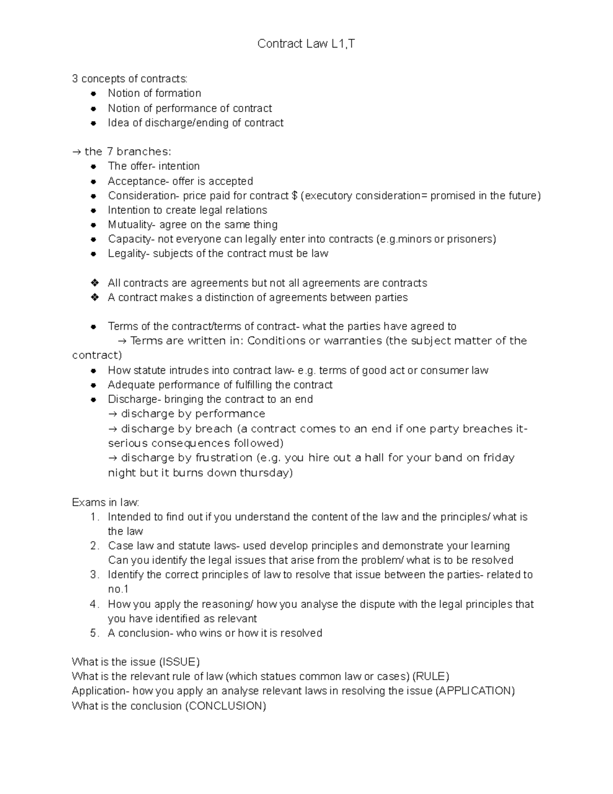 Contract Law L1,Tutorial - Contract Law L1,T 3 concepts of contracts ...