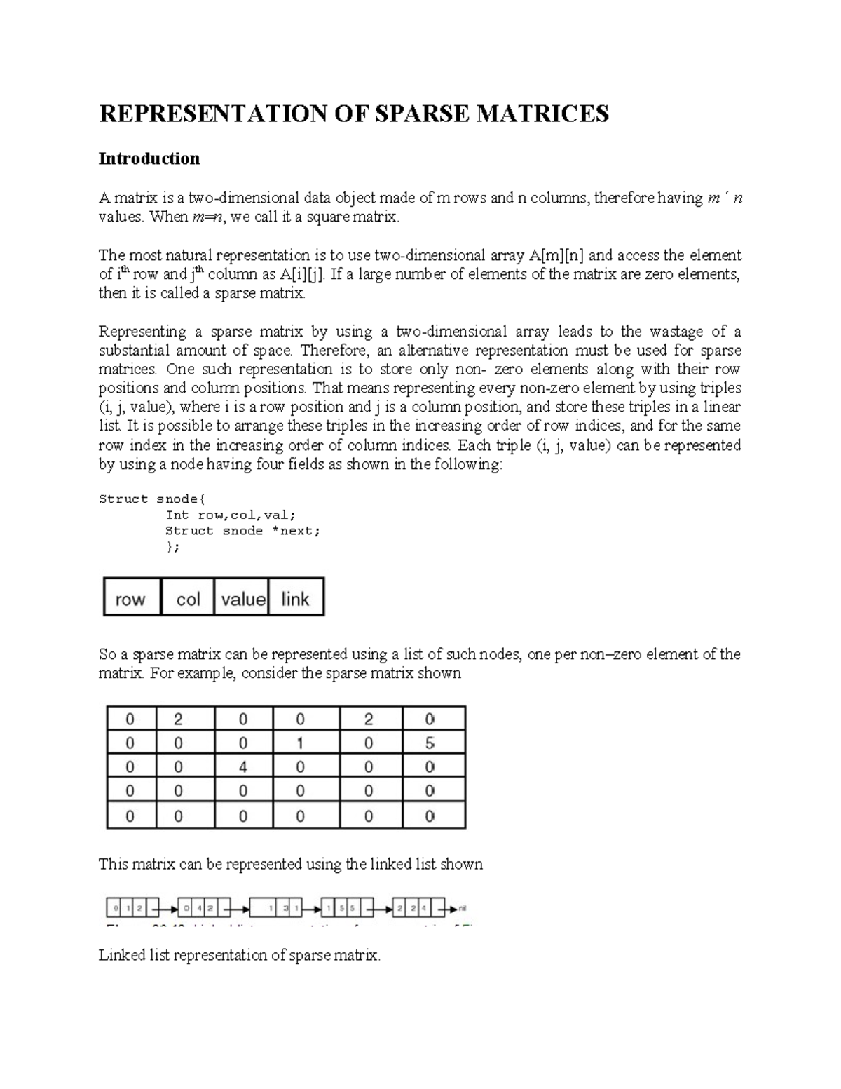 Representation Of Sparse Matrices Representation Of Sparse Matrices Introduction A Matrix Is A