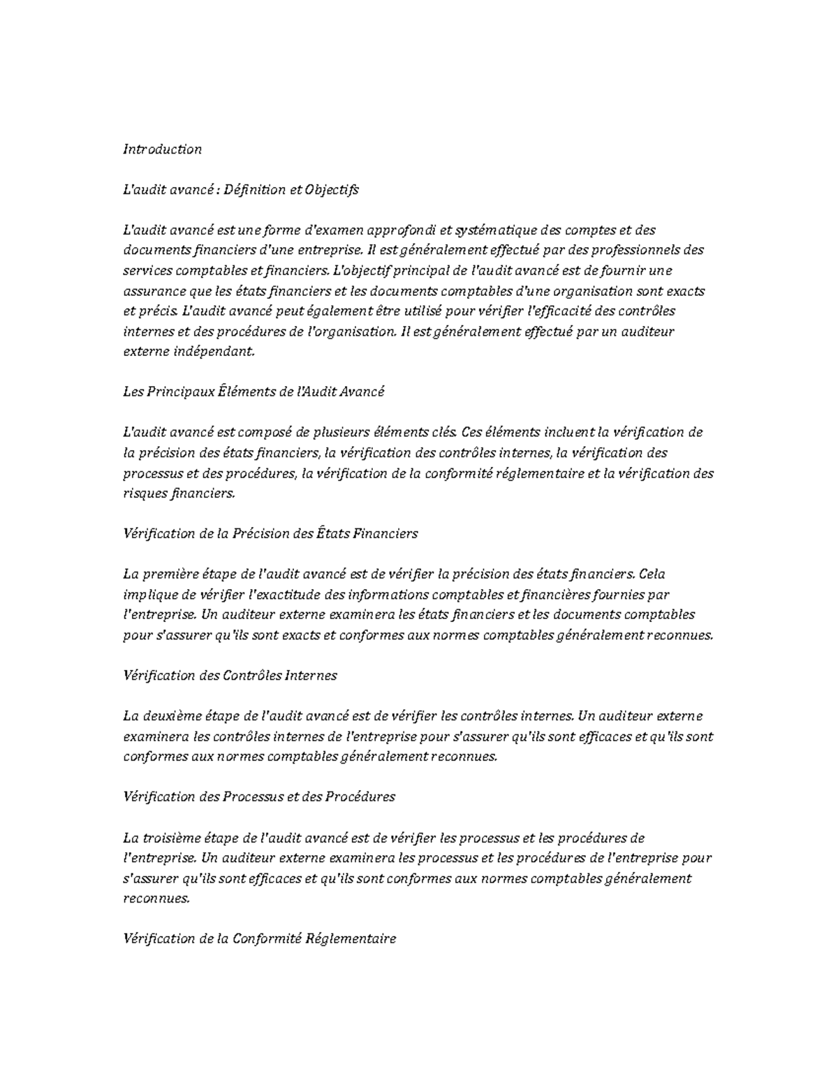 Advanced Auditing Study Notes - Introduction L'audit avancé ...