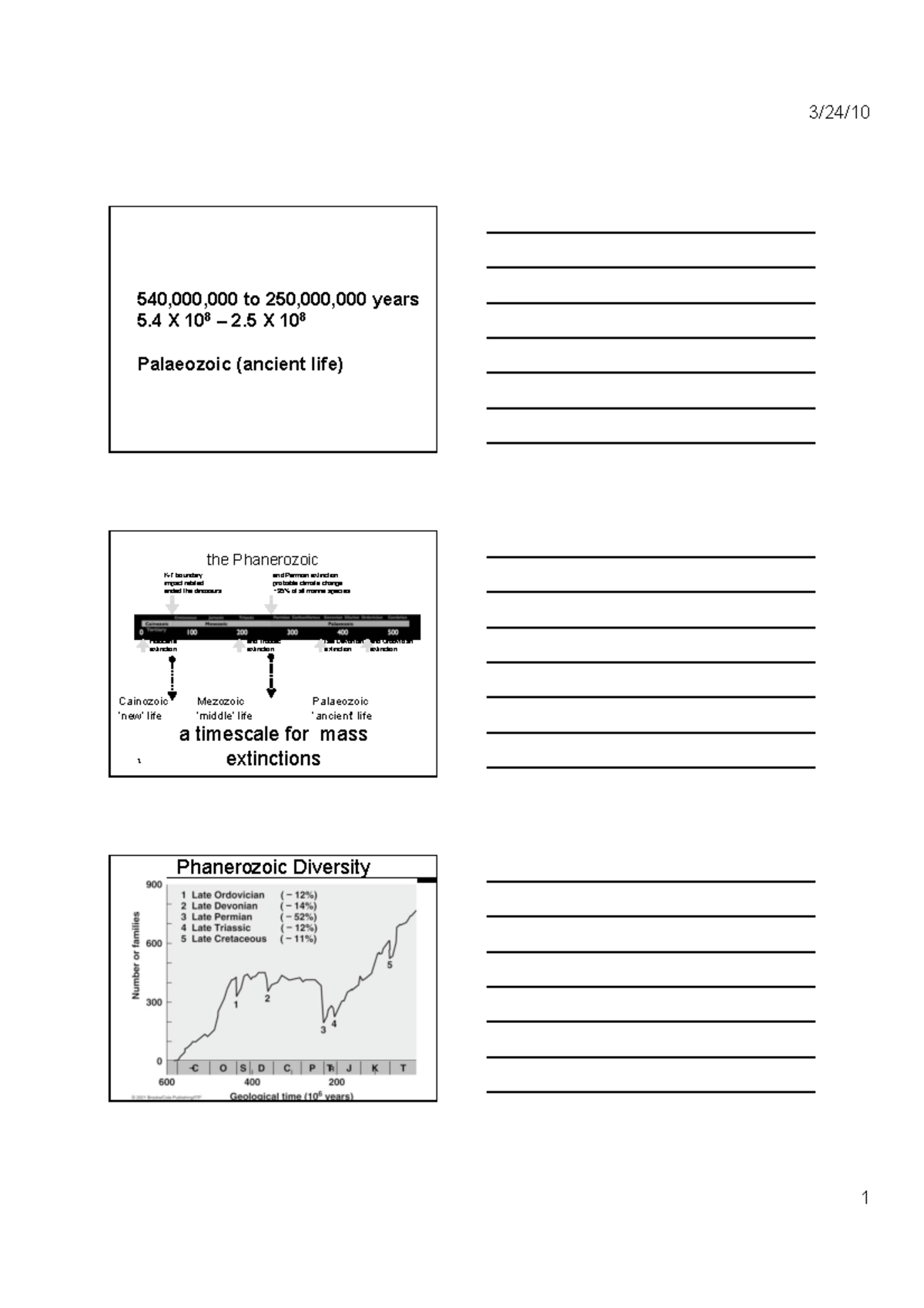 10011 lecture 12 to 13 - 540,000,000 to 250,000,000 years 5 X 10 8 – 2 ...