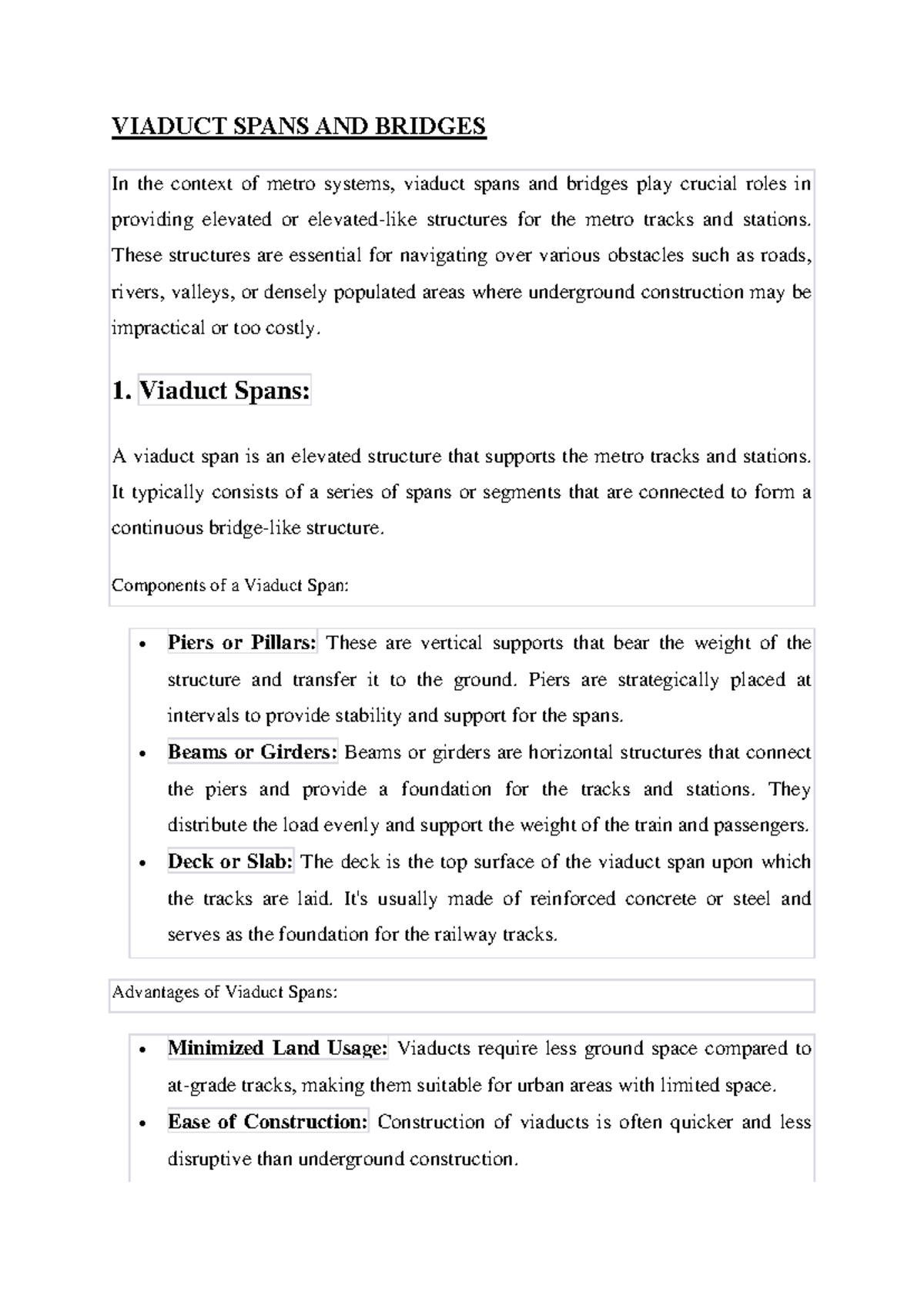 Structural Dynamics - VIADUCT SPANS AND BRIDGES In the context of metro ...