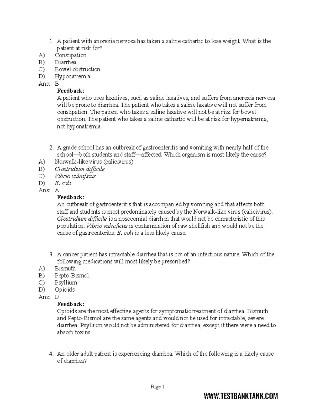Chapter 40- Drug Therapy for Diarrhea-Test-Bank-Tank - A patient with ...