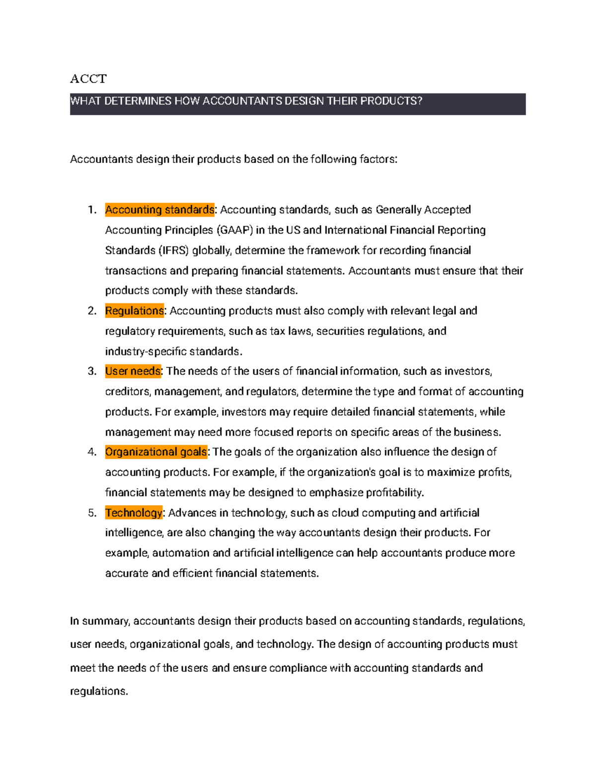 Accoutants Design - ACCT LECTURE NOTES 2023 - ACCT WHAT DETERMINES HOW ...
