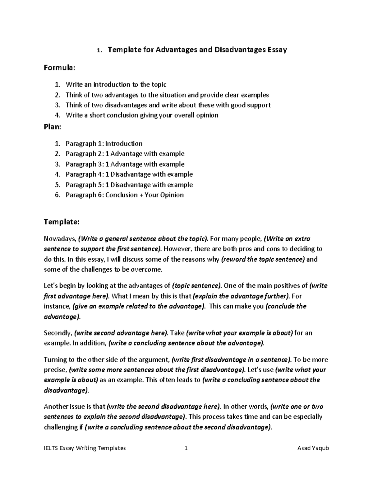 Templates for All Ielts Essays Types - 1. Template for Advantages and ...