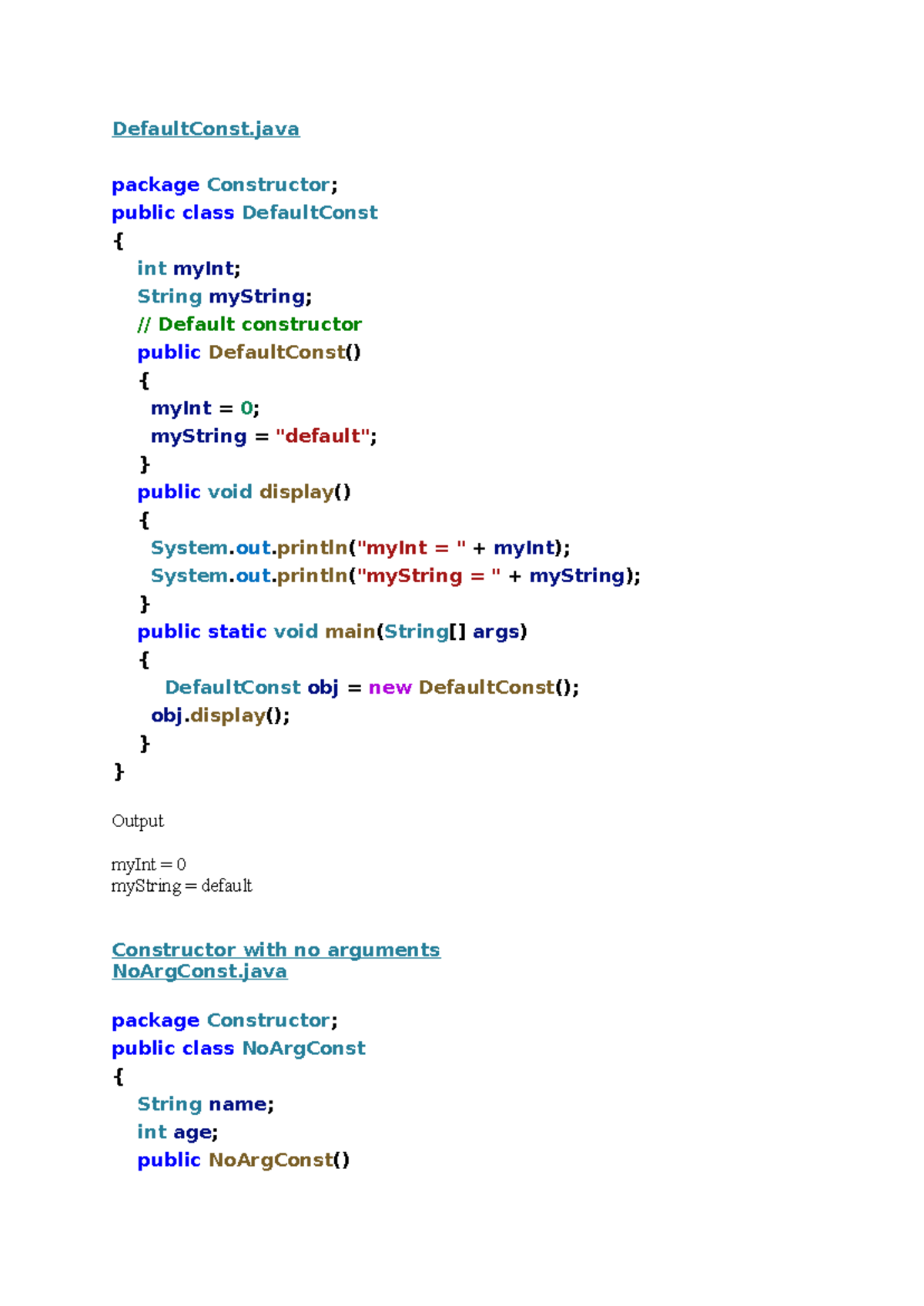 Constructor With Types Defaultconst Package Constructor Public Class Defaultconst Int Myint