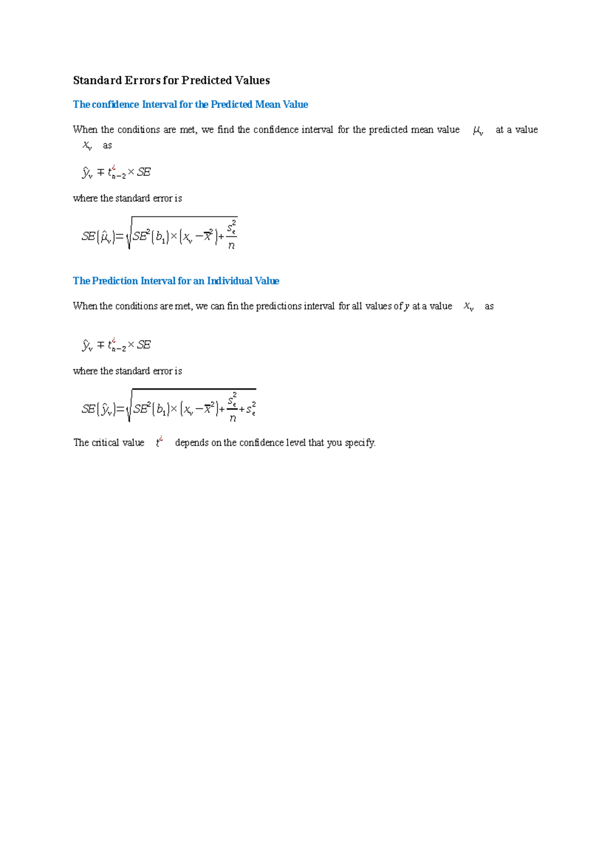Standard Errors for Predicted Values - Studocu