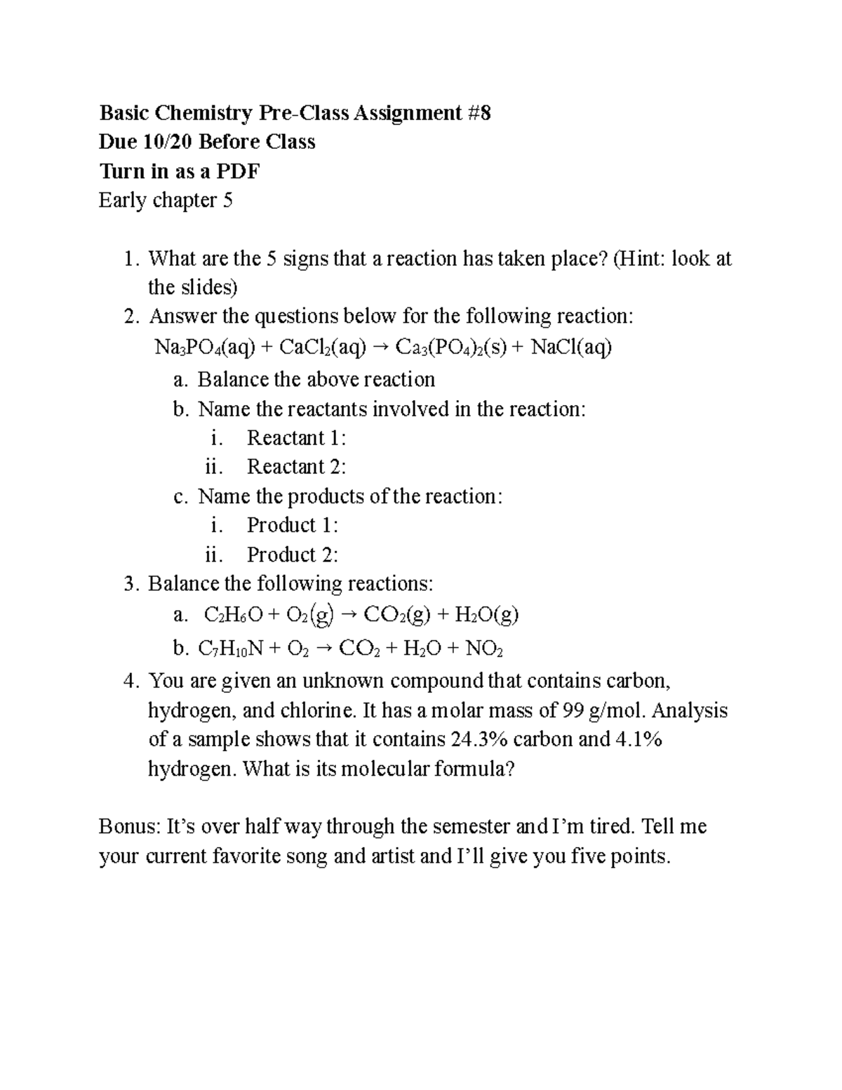 BC F2022 PCA 8 - hw assignment - Basic Chemistry Pre-Class Assignment ...