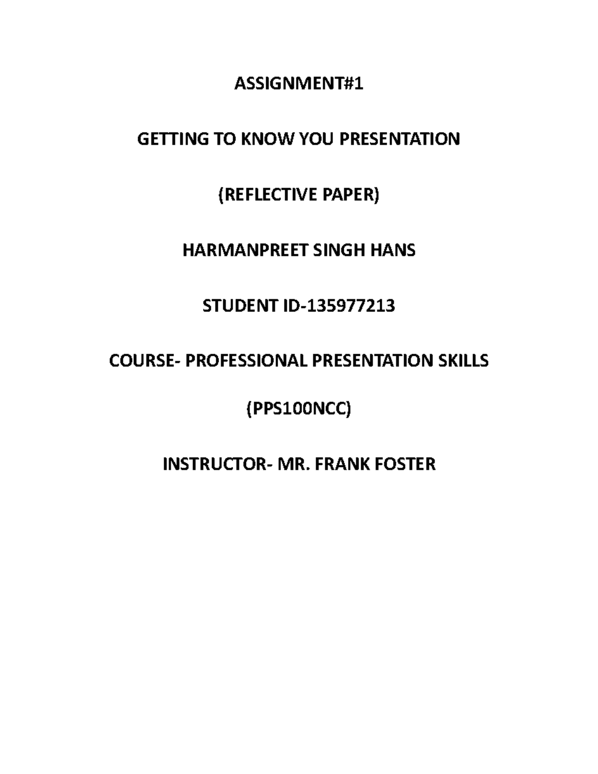 Paper - gsgsagh hwlo - ASSIGNMENT# GETTING TO KNOW YOU PRESENTATION ...