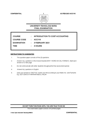 TEST 2 ACC117 Q January 2022 - UNIVERSITI TEKNOLOGI MARA TEST 2 COURSE ...