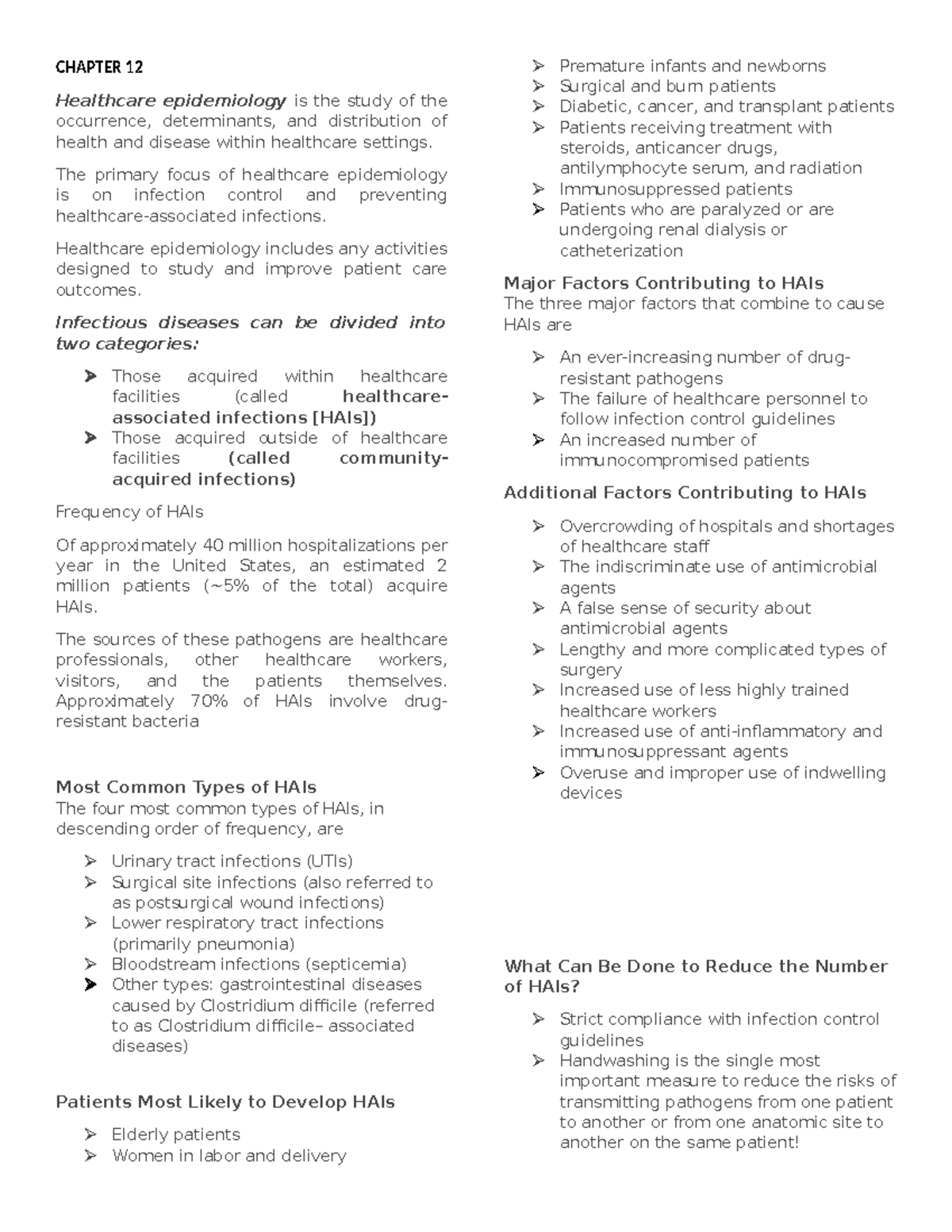 CHAP 12- Microlec Notes - CHAPTER 12 Healthcare epidemiology is the ...