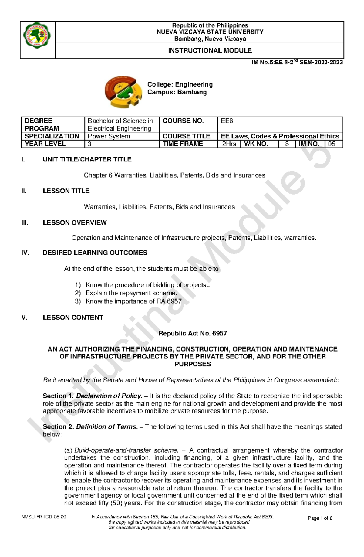 M5 - MODULE FOR ESAS - NUEVA VIZCAYA STATE UNIVERSITY Bambang, Nueva ...