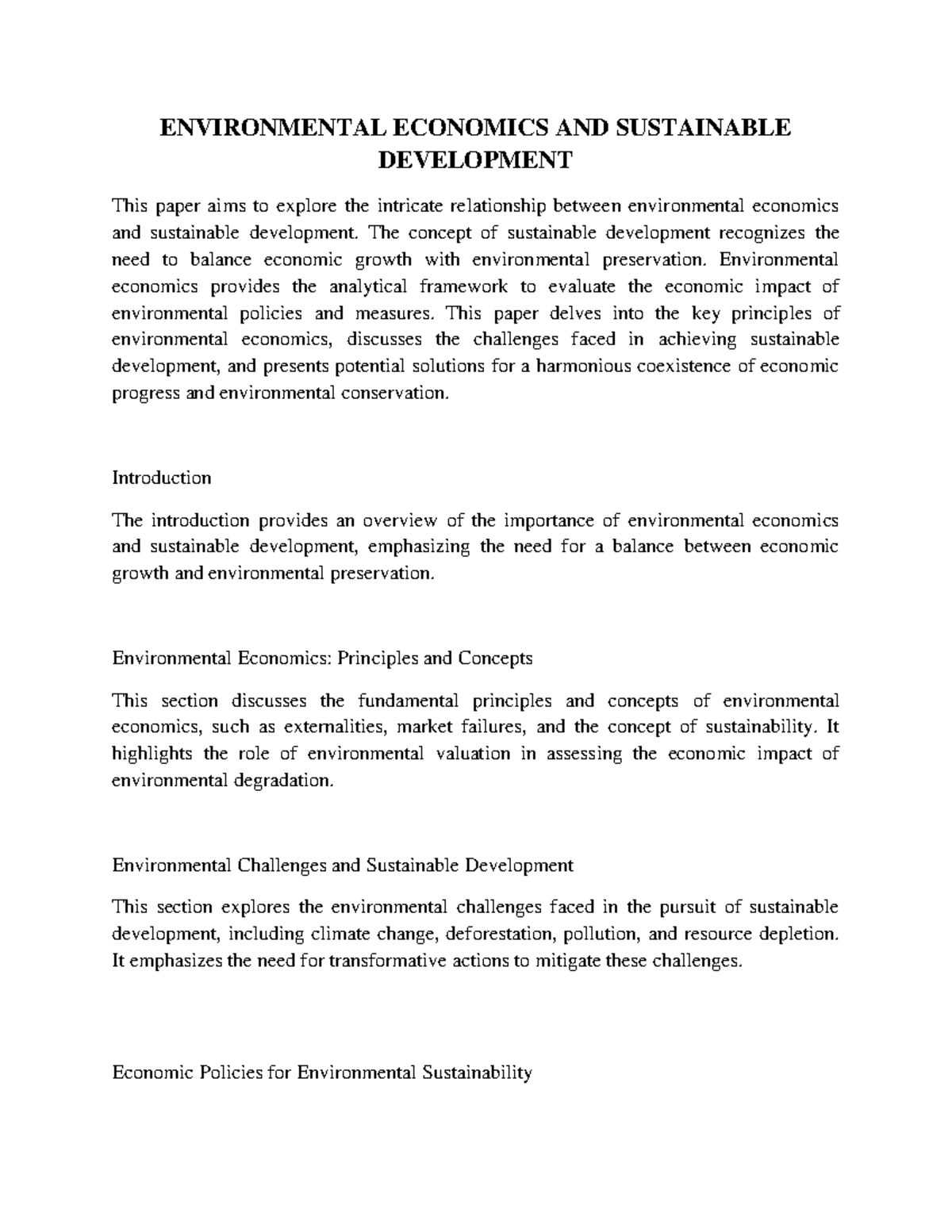 Environmental Economics AND Sustainable Development - ENVIRONMENTAL ...