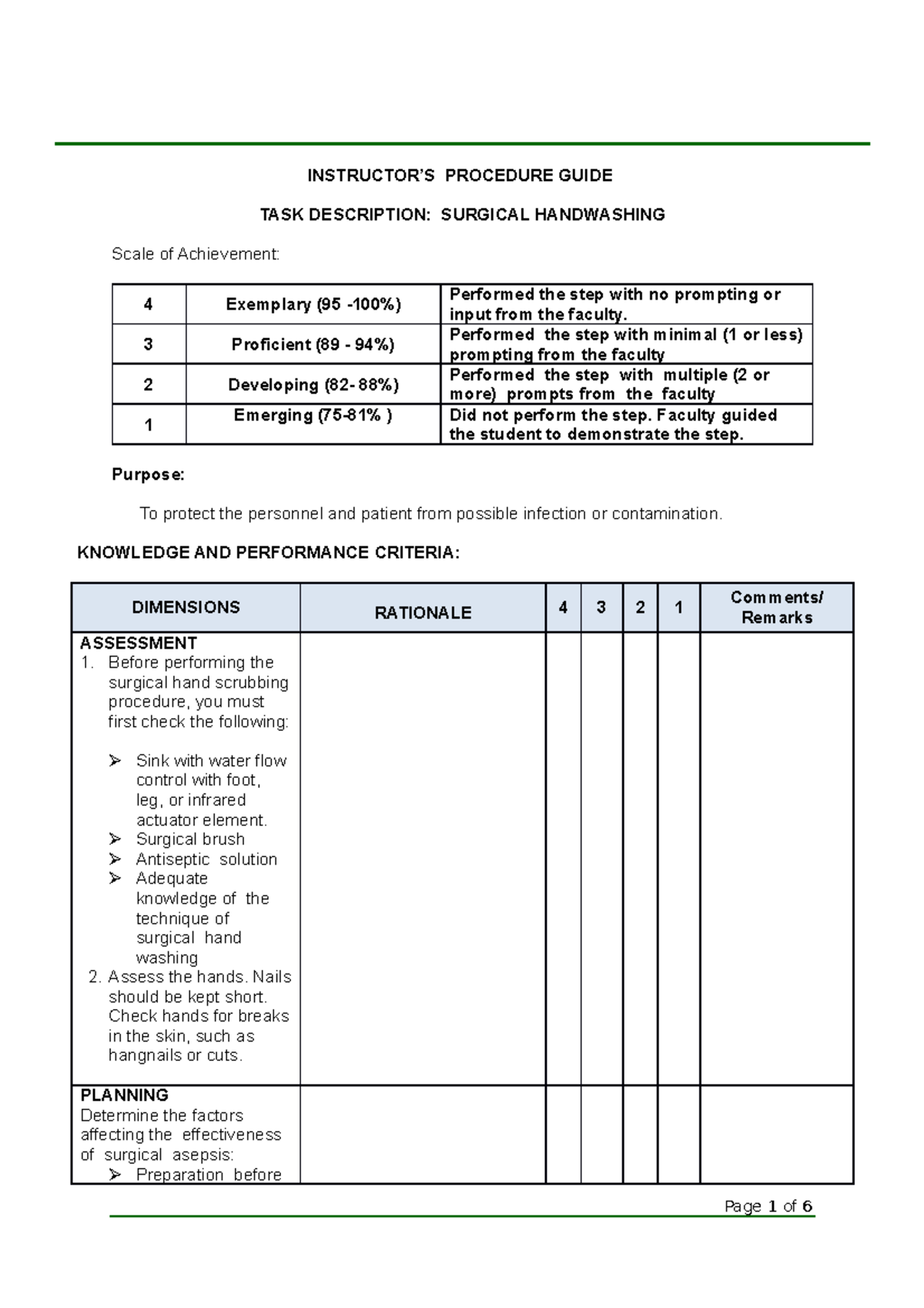 Guide for hand washing - INSTRUCTOR’S PROCEDURE GUIDE TASK DESCRIPTION ...