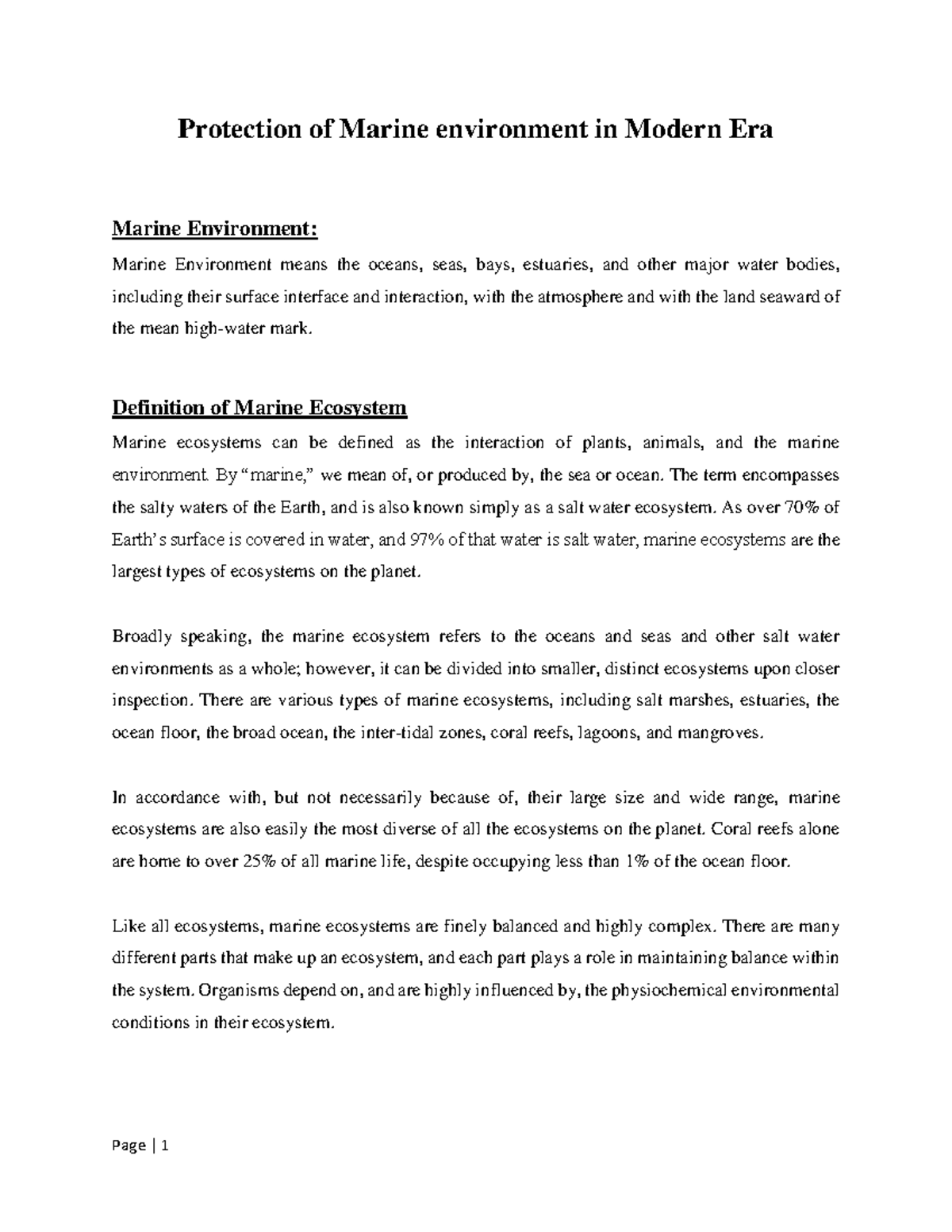 Protection of Marine environment in Modern Era - Definition of Marine ...