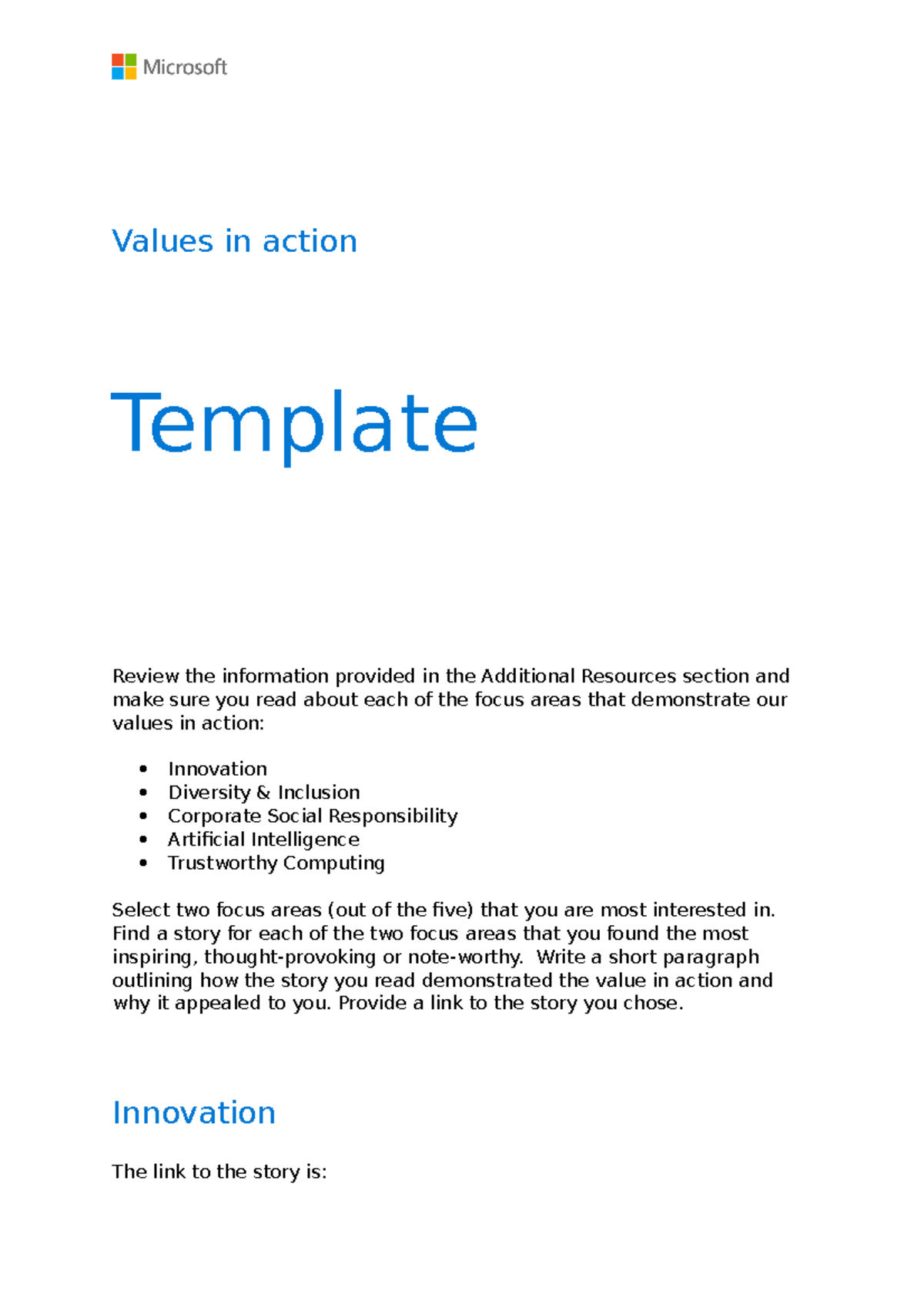GTM MBA Program - Module 3 Task 2 - Template - Values in action ...