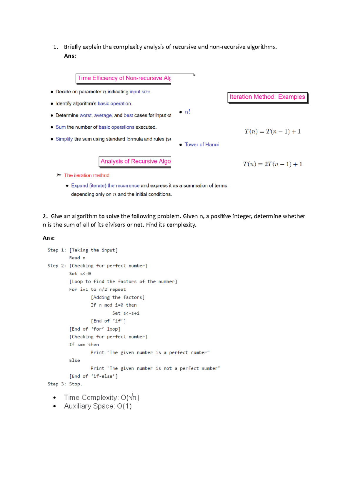 Sem-in 1 Set 3 Key - Key - Briefly explain the complexity analysis of ...