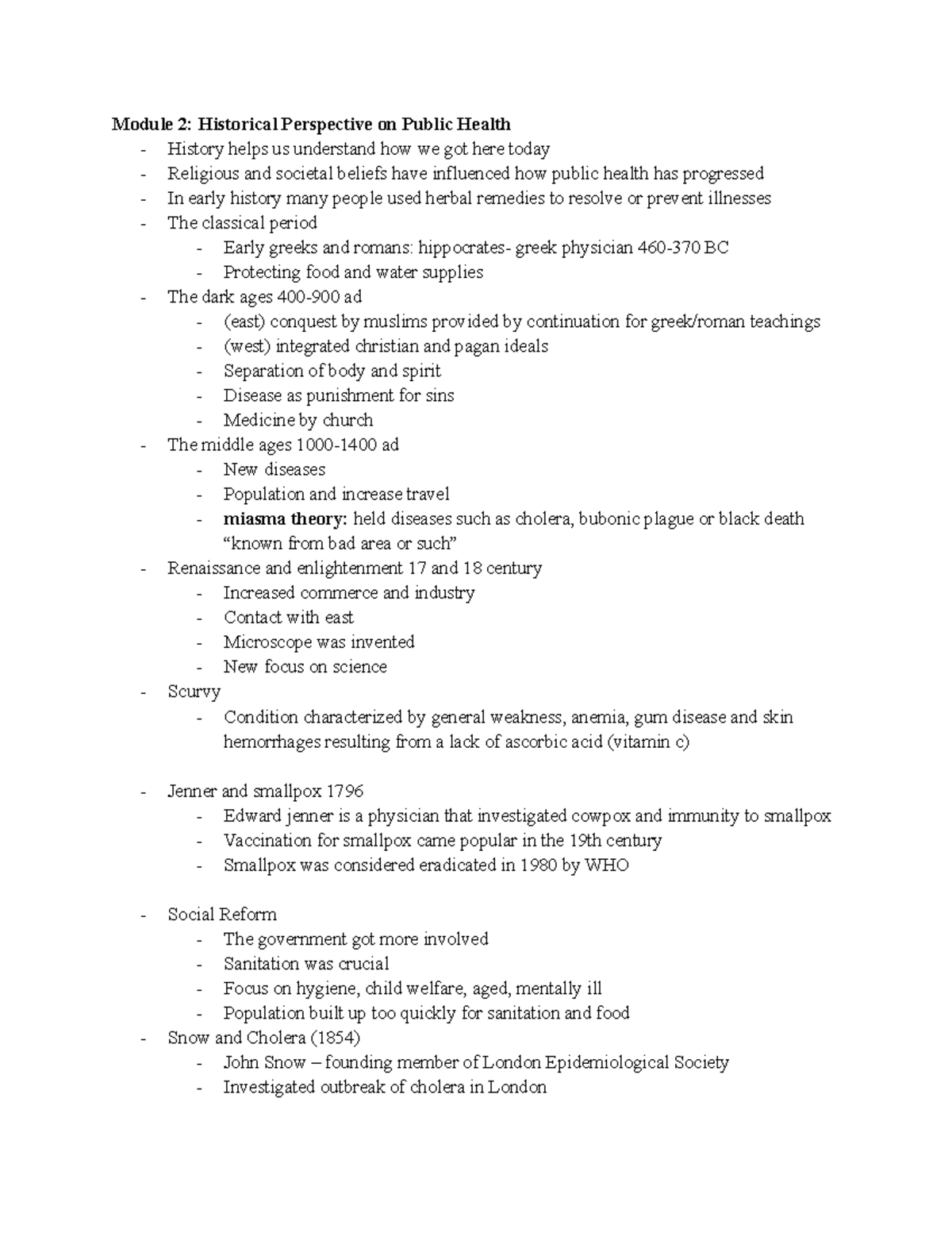 PBH MOD2 - module 2 lecture notes - Module 2: Historical Perspective on ...