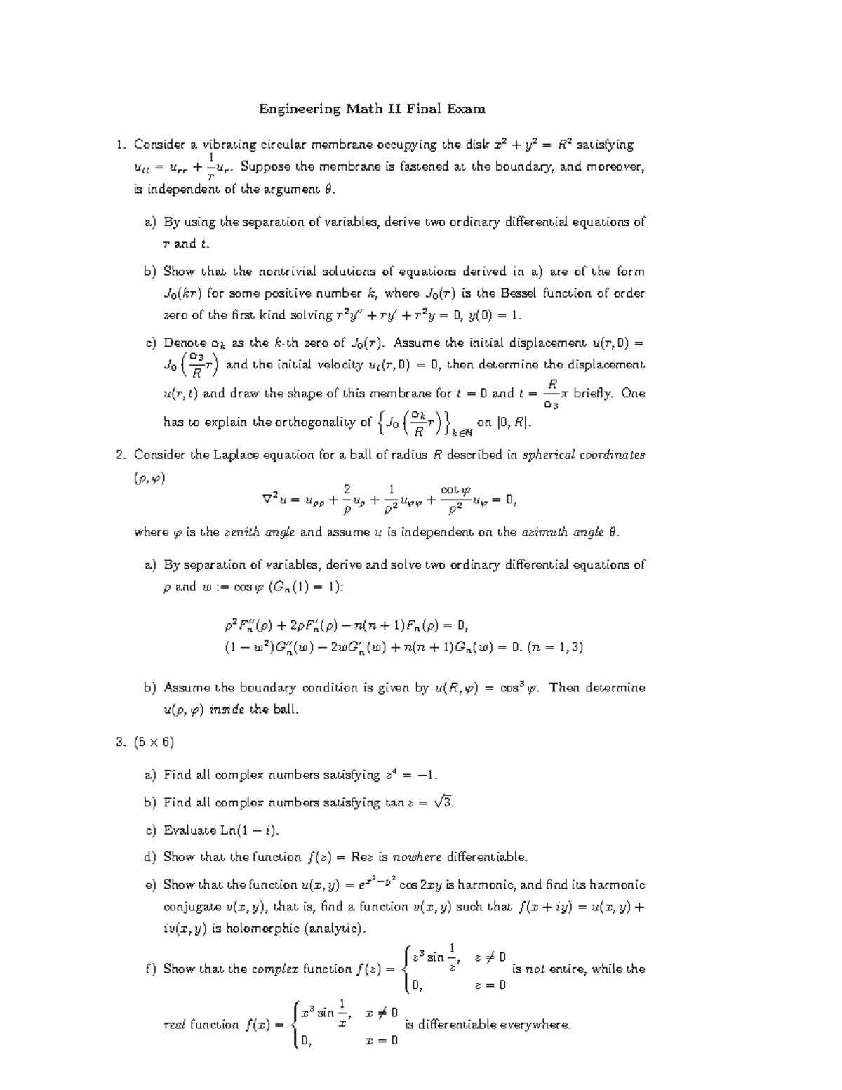 Engineering Mathematics 2 Final example - Engineering Math II Final ...