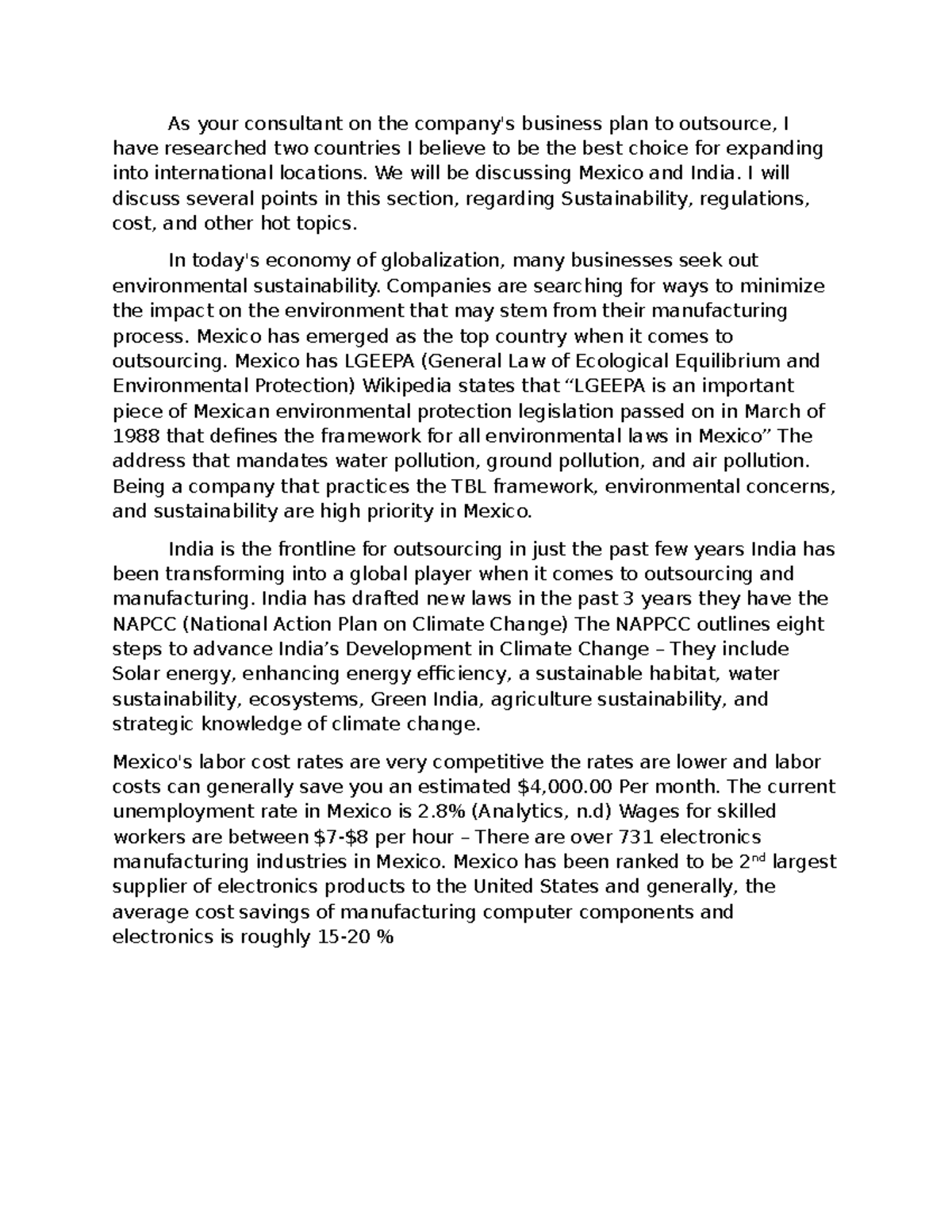 MOD 5 QSO 321 - Mod 5 Assessment - As your consultant on the company's ...