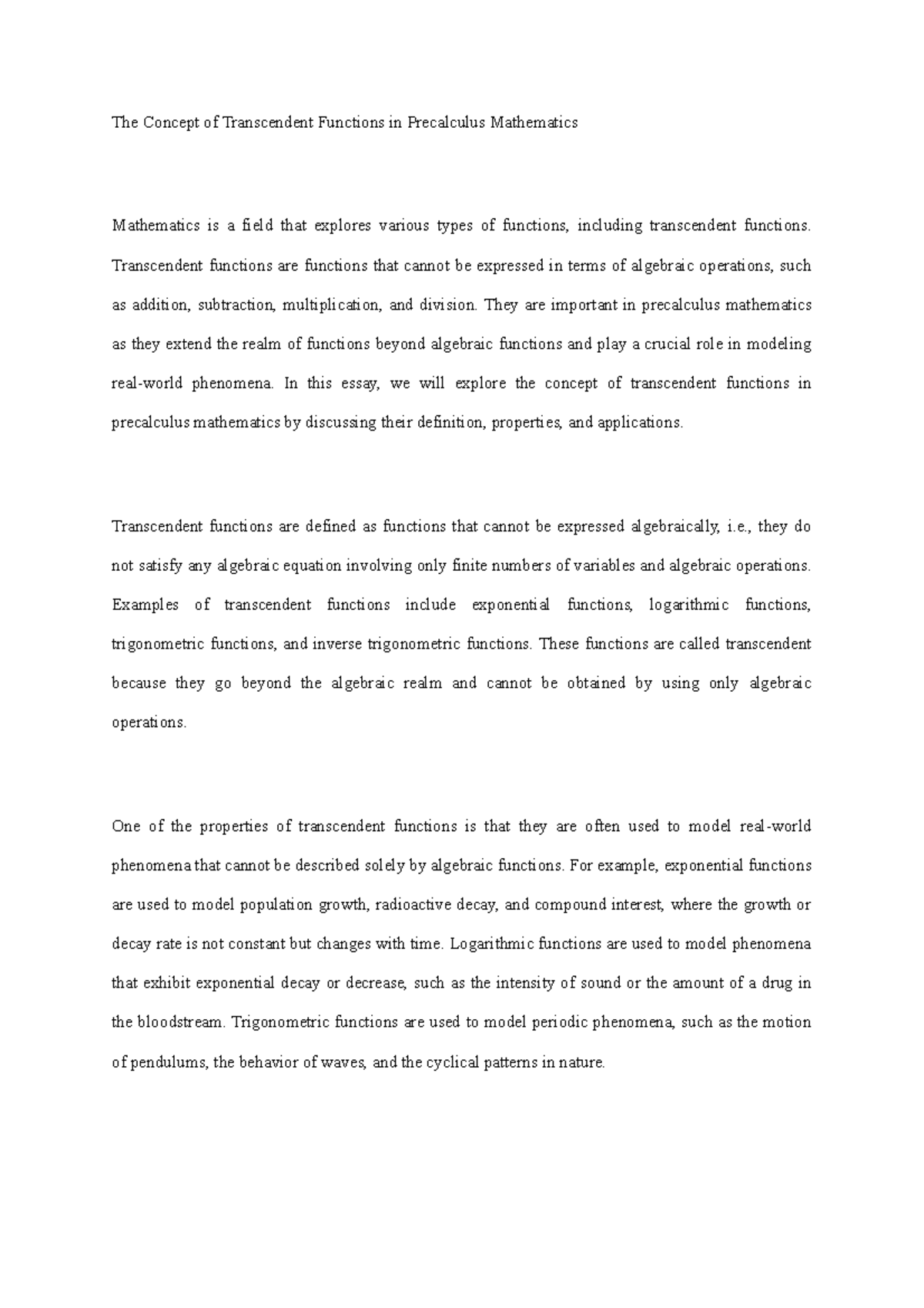 The Concept of Transcendent Functions in Precalculus Mathematics ...