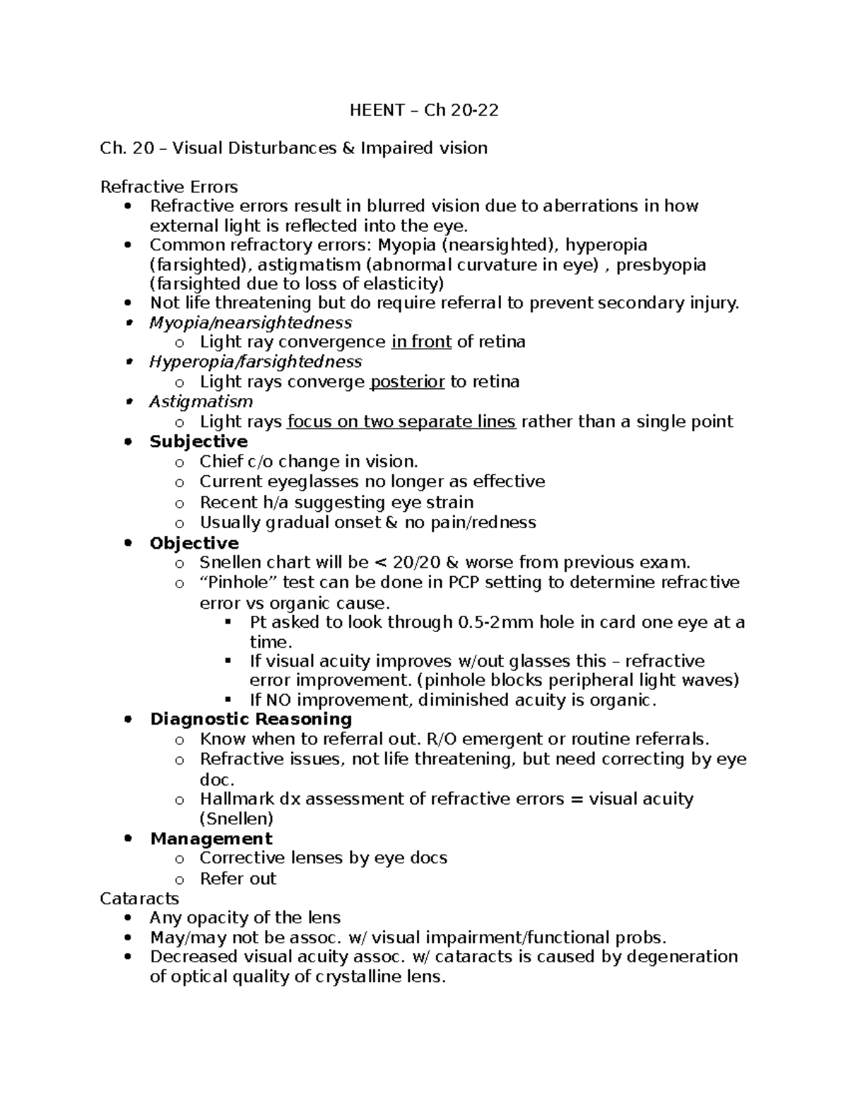 Heent Ch 20-22 - HEENT – Ch 20- Ch. 20 – Visual Disturbances & Impaired ...