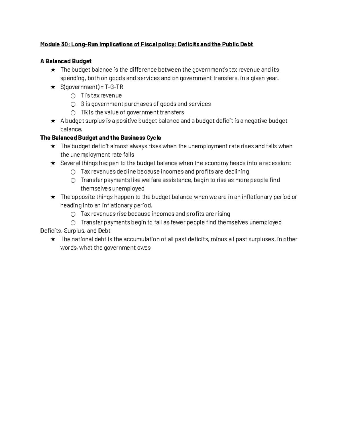 Module 30 Long-Run Implications of Fiscal policy Deficits and the ...
