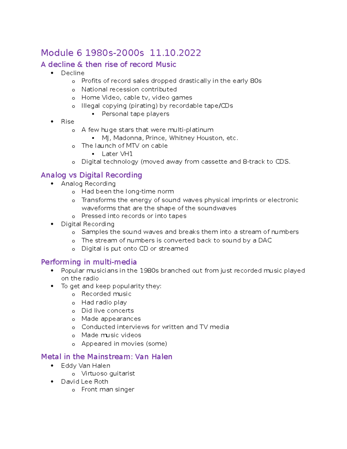 Module 6 Notes - Module 6 1980s-2000s 11. A decline & then rise of ...
