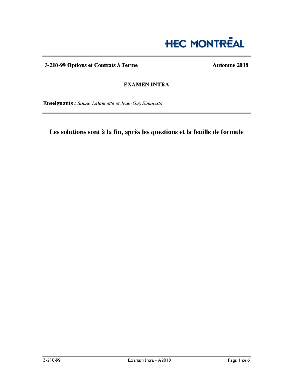 A intra a2018 partie 2 - 3-210-99 Examen Intra - A2018 Page 1 de 6 3 ...
