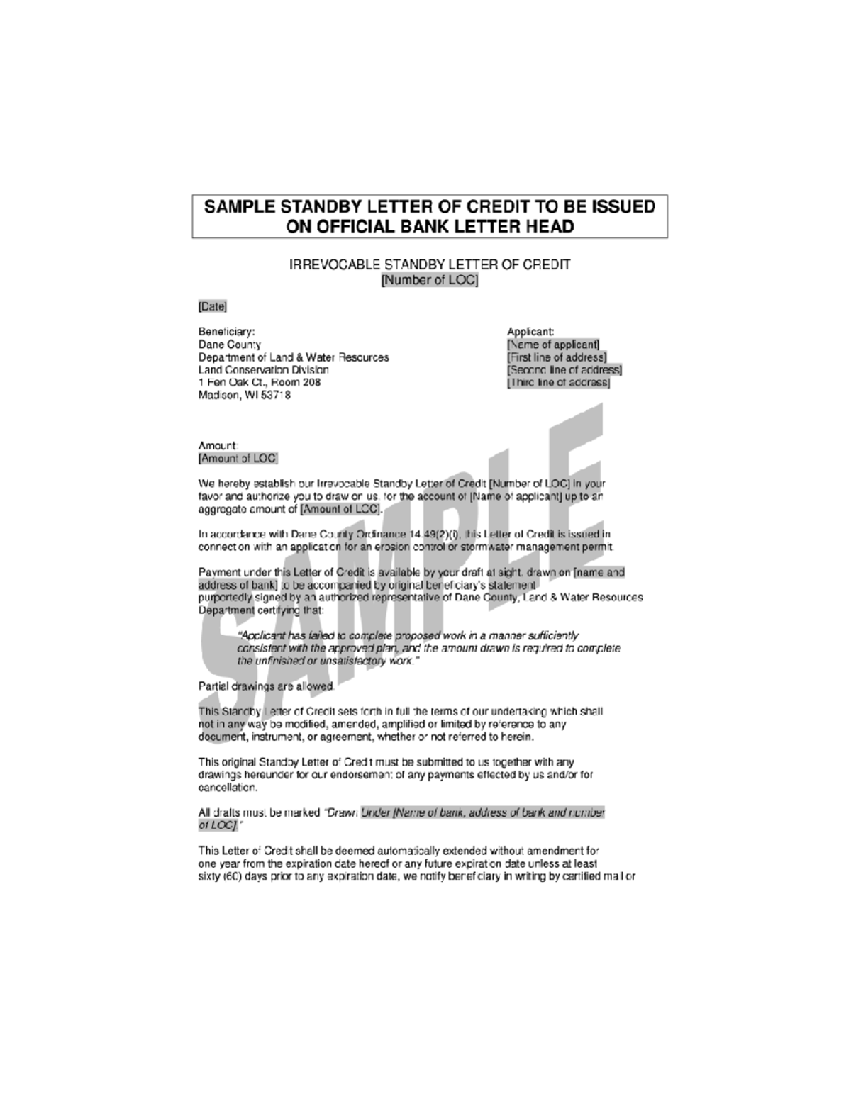 Negotiable Instruments Law Sample Documents - Letter of Credit Is a ...