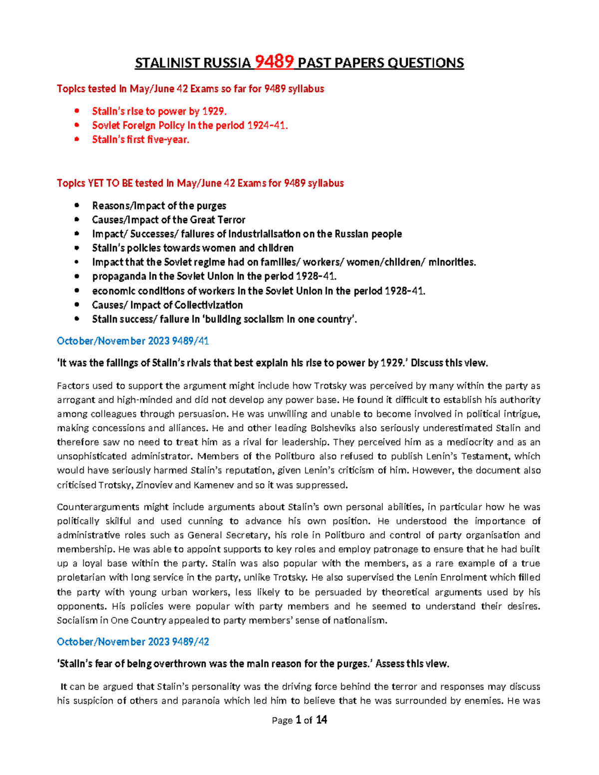 Stalinist Russia 9489 PAST Papers Questions - STALINIST RUSSIA 9489 ...