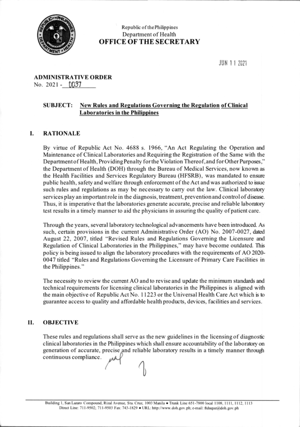 Ao2021-0037 - Administrative order - 5HSXEOLF RI WKH 3KLOLSSLQHV ...