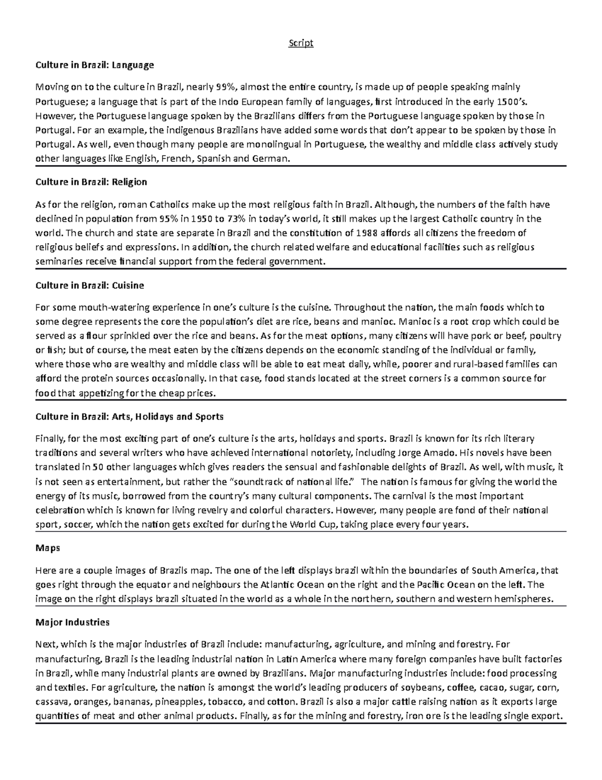 Brazil FSE Script - Study Guide - Script Culture in Brazil: Language ...