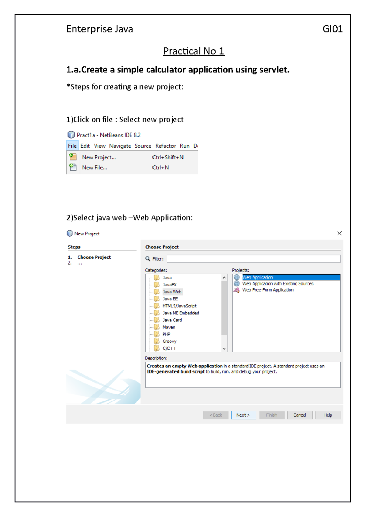 EJ Practical GI01 - Practical No 1 1.a a simple calculator application using servlet. *Steps for ...