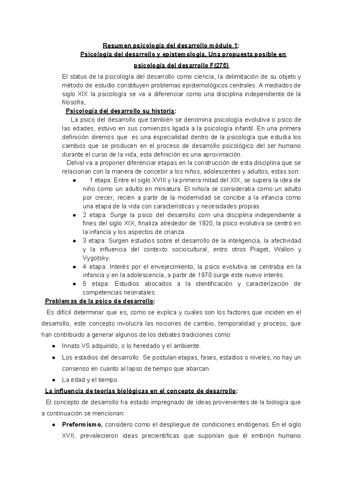 Desarrollo- Modulo 1 - resumen - Resumen psicología del desarrollo módulo 1 : Psicología del ...