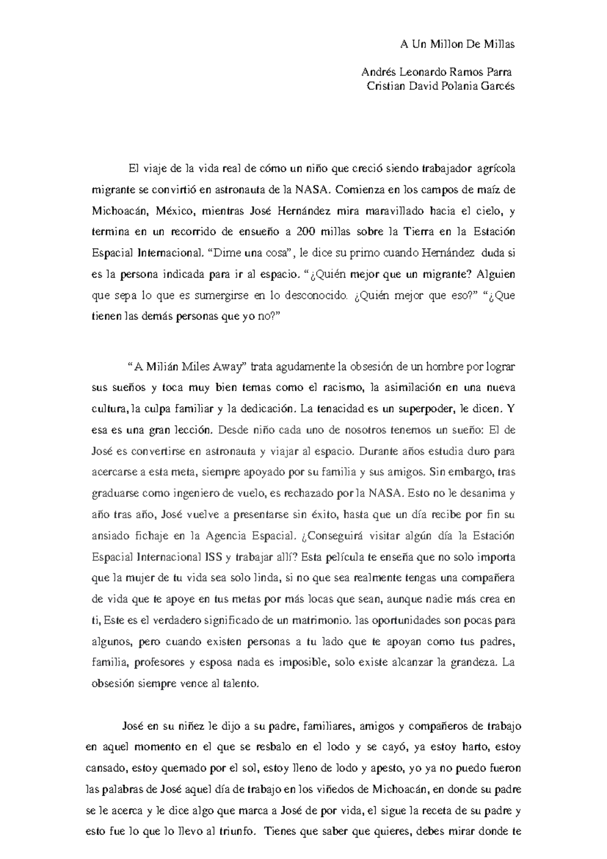A un Millon De Millas - A Un Millon De Millas Andrés Leonardo Ramos ...