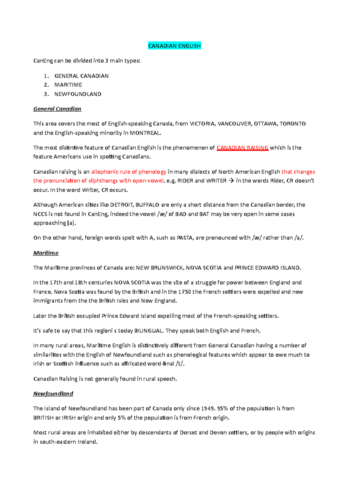 Lingua Inglese I - Canadian English - CANADIAN ENGLISH CanEng can be ...