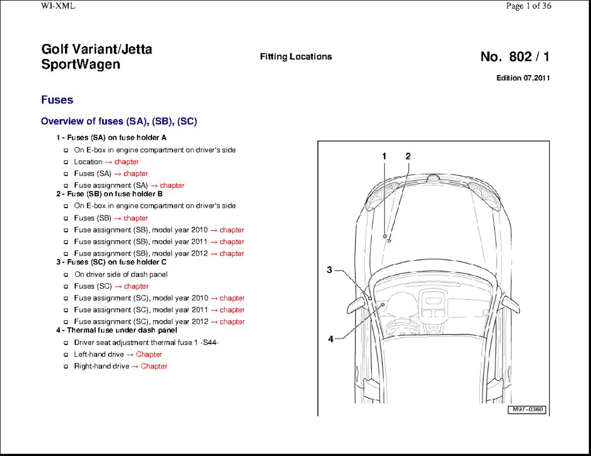 AJ539M Golf Variant Jetta Sport Wagen Fuses 4 - Golf Variant/Jetta ...