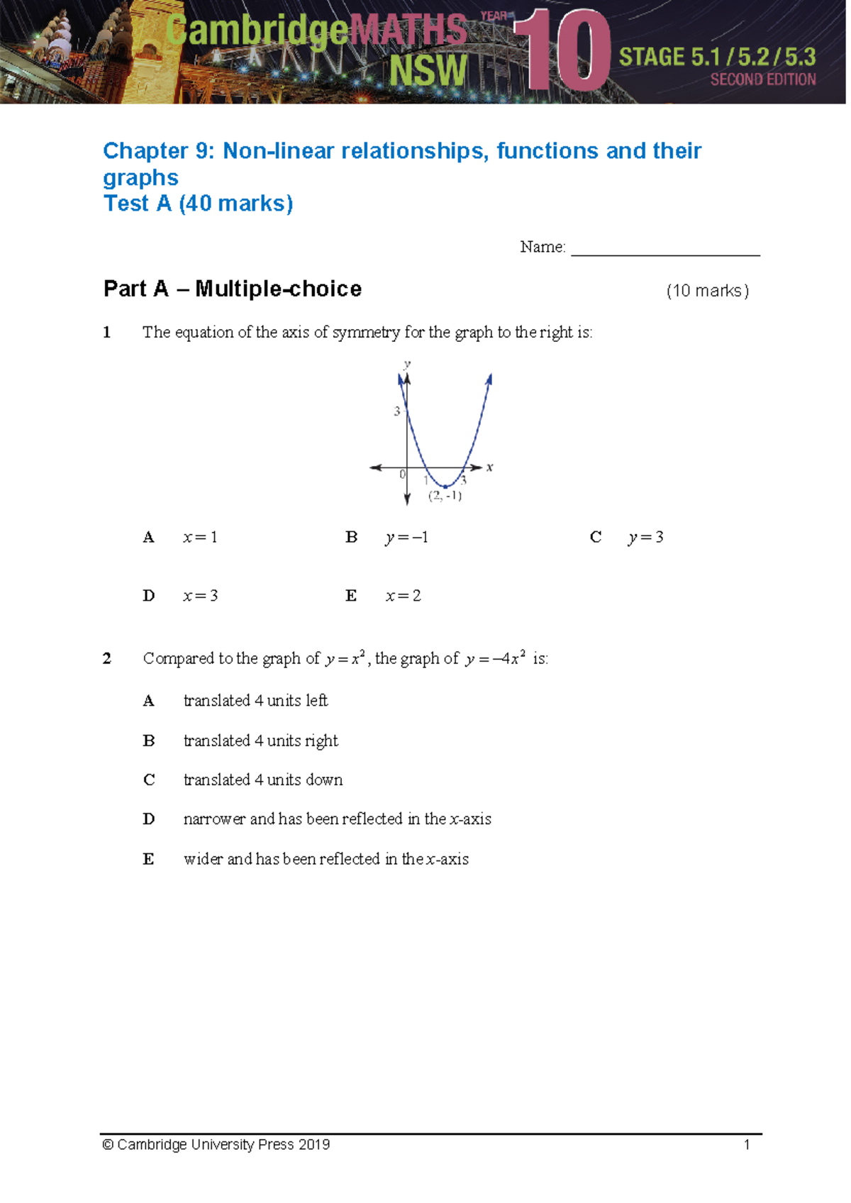 Camb Maths 10 5.1-5.3 2ED test 09A - Chapter 9: Non-linear ...