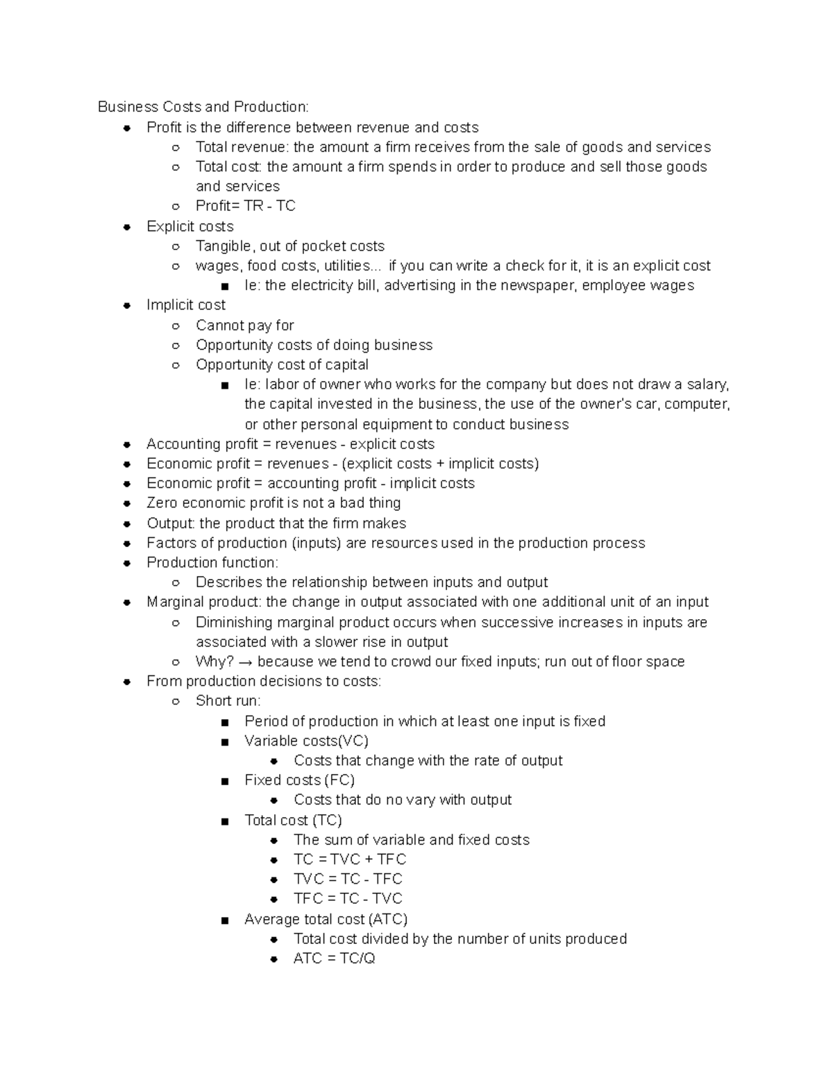 Econ Chapter 8 Business Costs and Production - Business Costs and ...