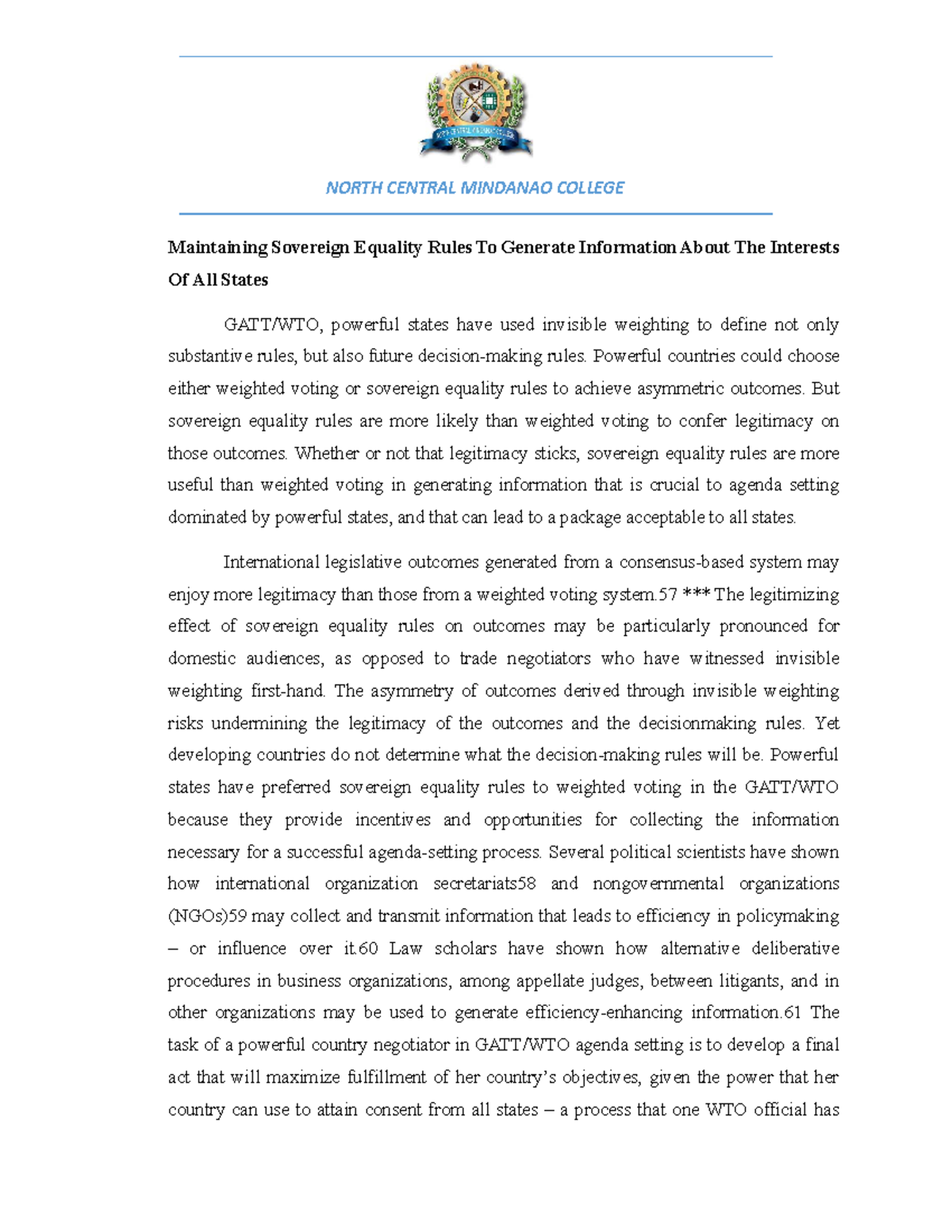 GEC 100 Maintaining Sovereign Equality Rules To Generate Information ...