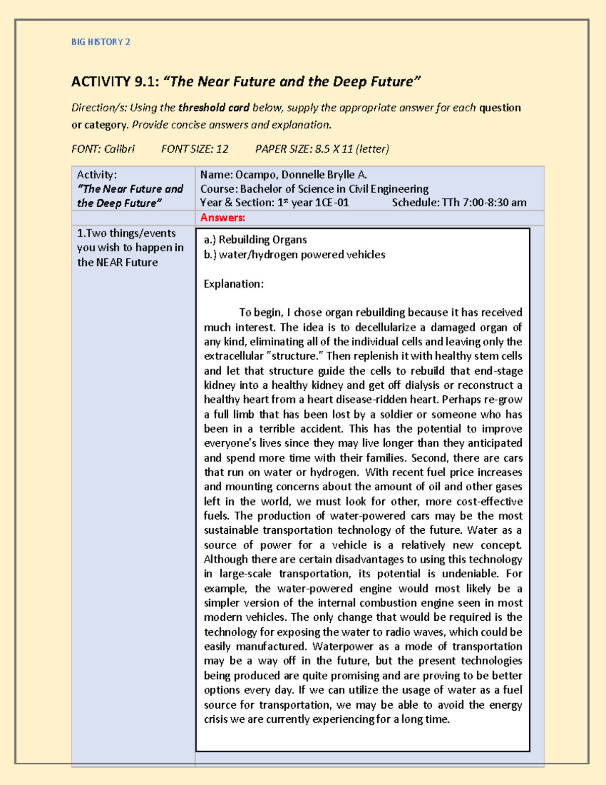 Activity 9.1- The Near Future and the Deep Future - BIG HISTORY 2 ...