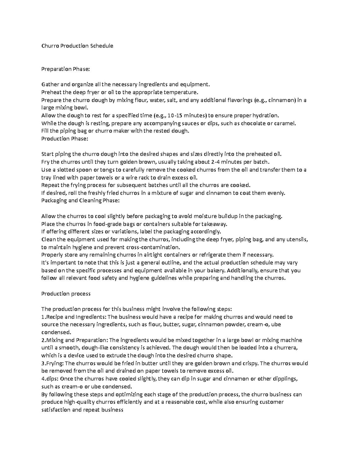 Entrep - entreo - Churro Production Schedule Preparation Phase: Gather ...