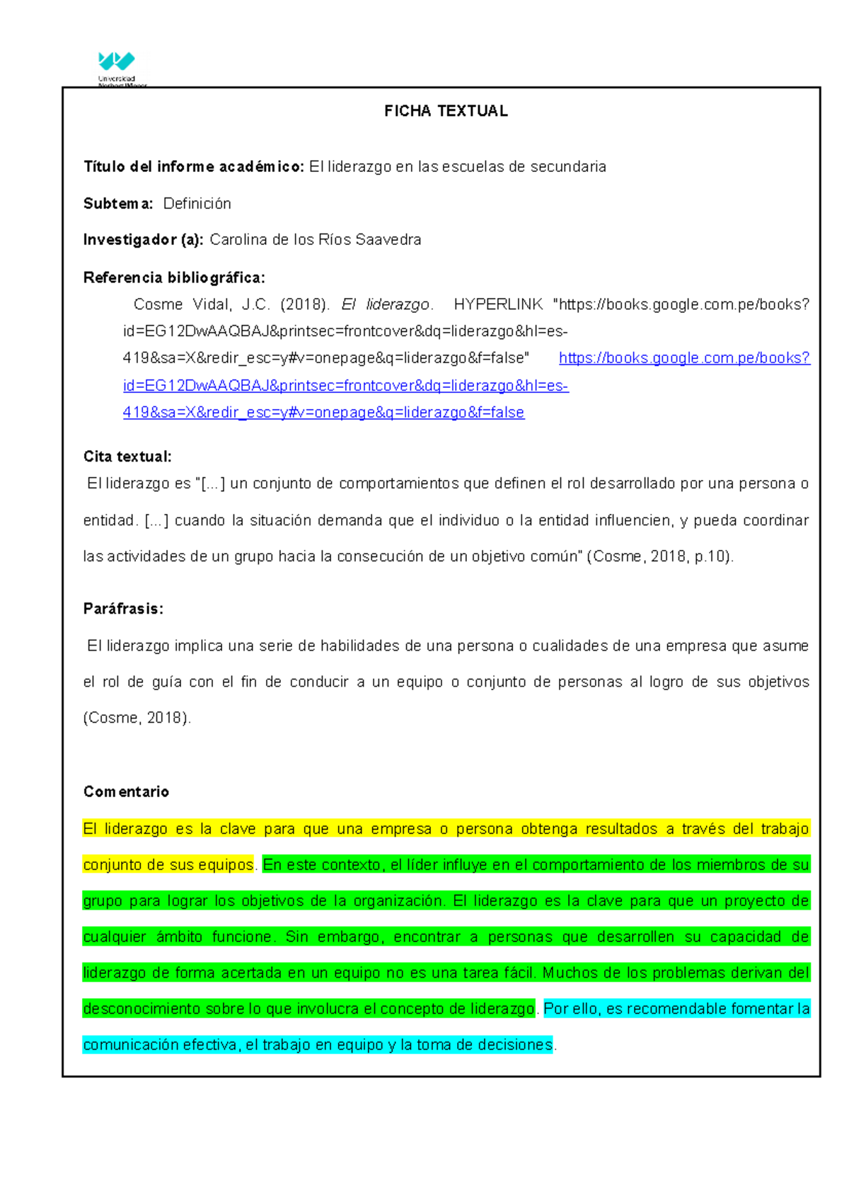 Ficha Textual de como elaborar la fichas textuales - FICHA TEXTUAL ...