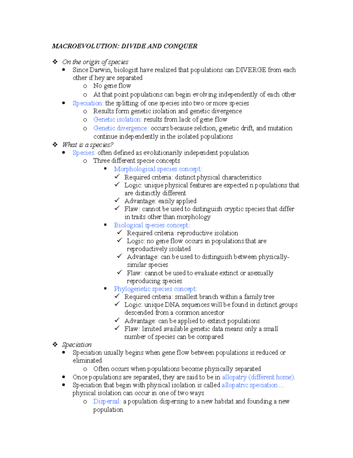 Bio macroevolution - Lecture notes 6 - MACROEVOLUTION: DIVIDE AND ...