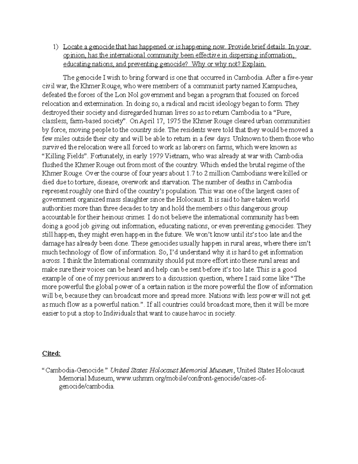 COM 2401 Reading Assignment Genocide - Locate a genocide that has ...