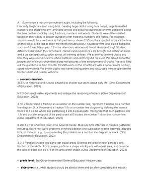 D-183 Task 3 - Task 3 - Designing Curriculum and Instruction Task 3: Evaluating Curriculum ...