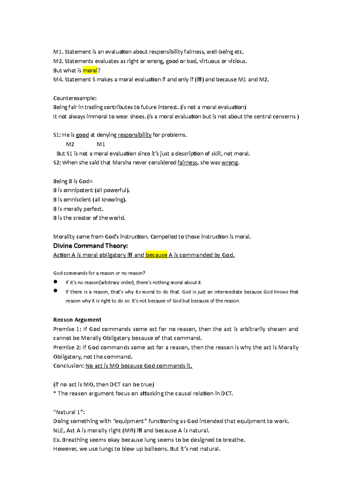 August 31 - Lecturer: Prof Earl Conel - M1. Statement is an evaluation ...