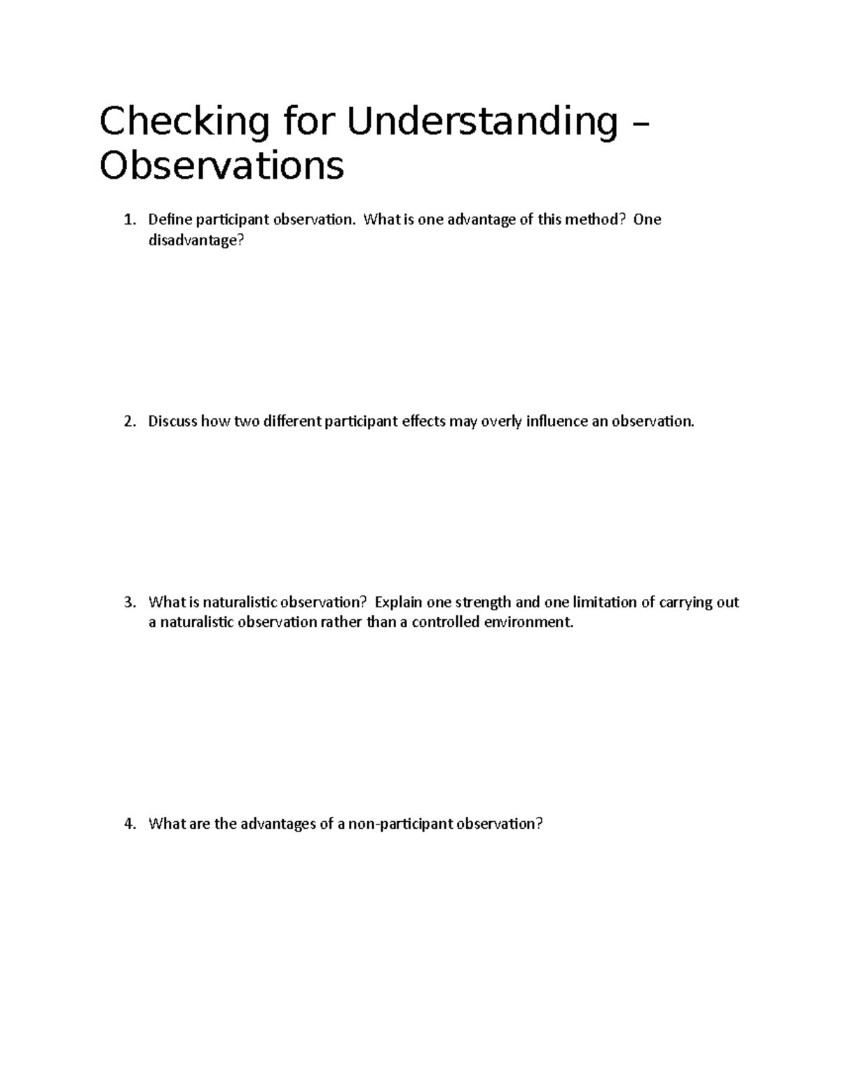 Checking for Understanding – Observations - Checking for Understanding ...