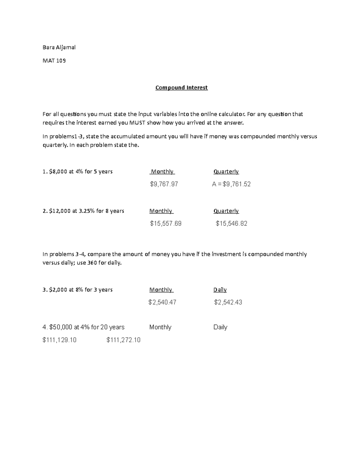 Compound Interest - Bara Aljamal MAT 109 Compound Interest For all ...